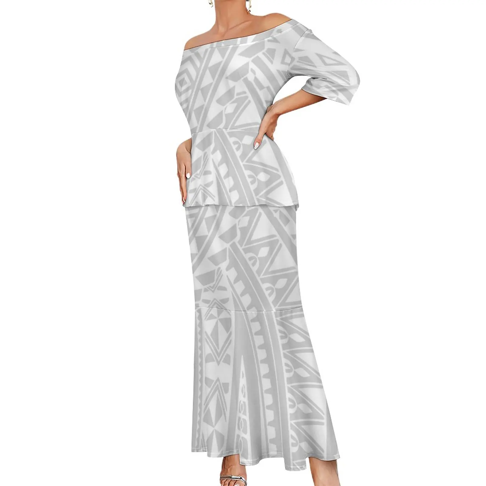 White Sunday Off Shoulder Tops And Mermaid Dress 2 Pc Set Polynesian ...