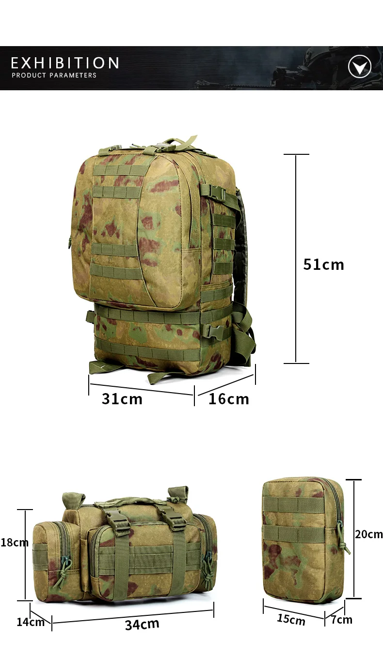 JSH High Capacity 65L Tactical Gear Tactical Multifunctional Knapsack ...