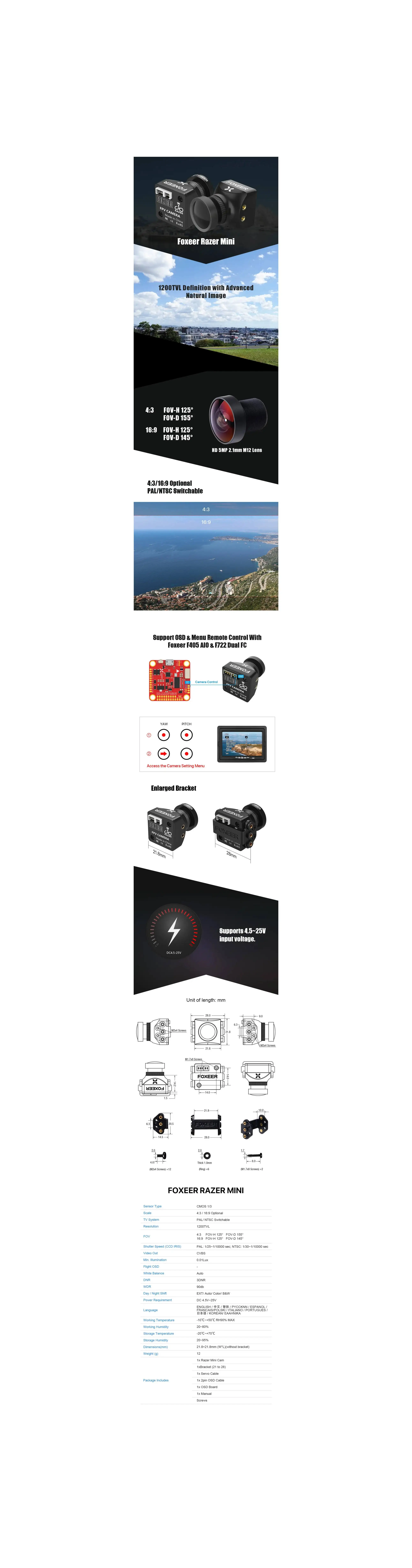 Foxeer Tyrannosaurus Rex Micro Camera 1500tvl Racing Fpv Traverser ...