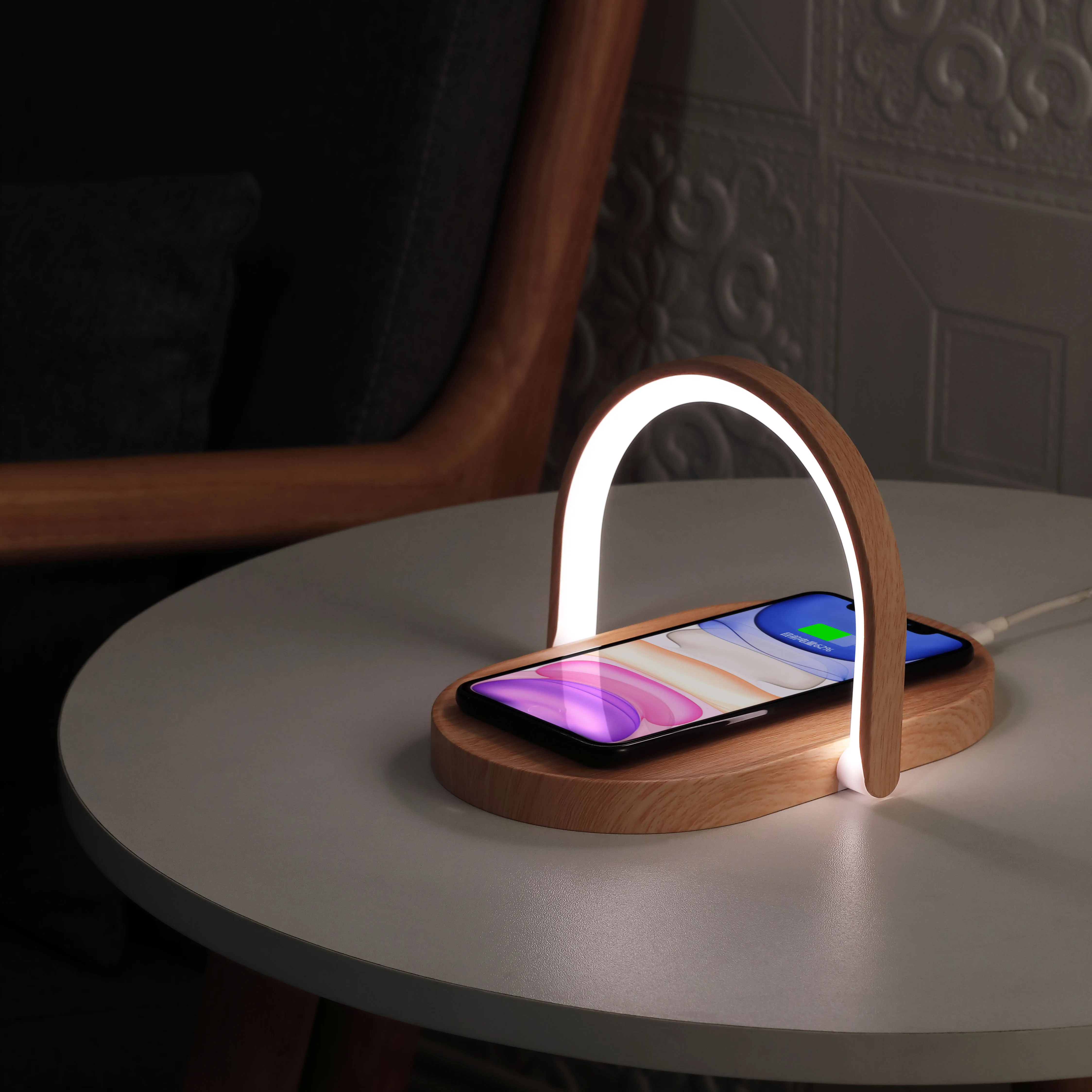 Wooden Foldable Wireless Charger Lamp 15w Multifunction Wireless ...
