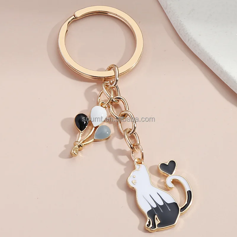 Cute Keychain Cat Heart Balloon Key Ring Enamel Key Chains Friendship ...