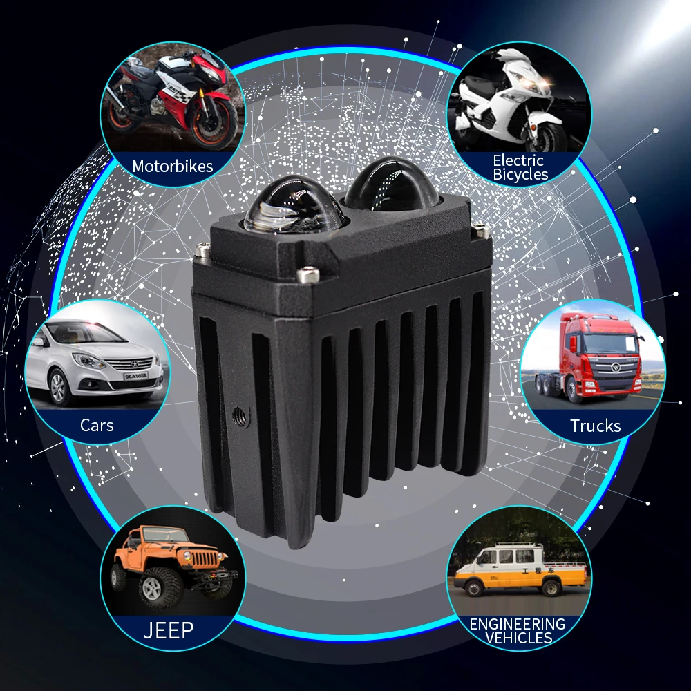 2 Lens Bi Led Projector Headlight Spot Light Fog Lamp Faro Moto White ...