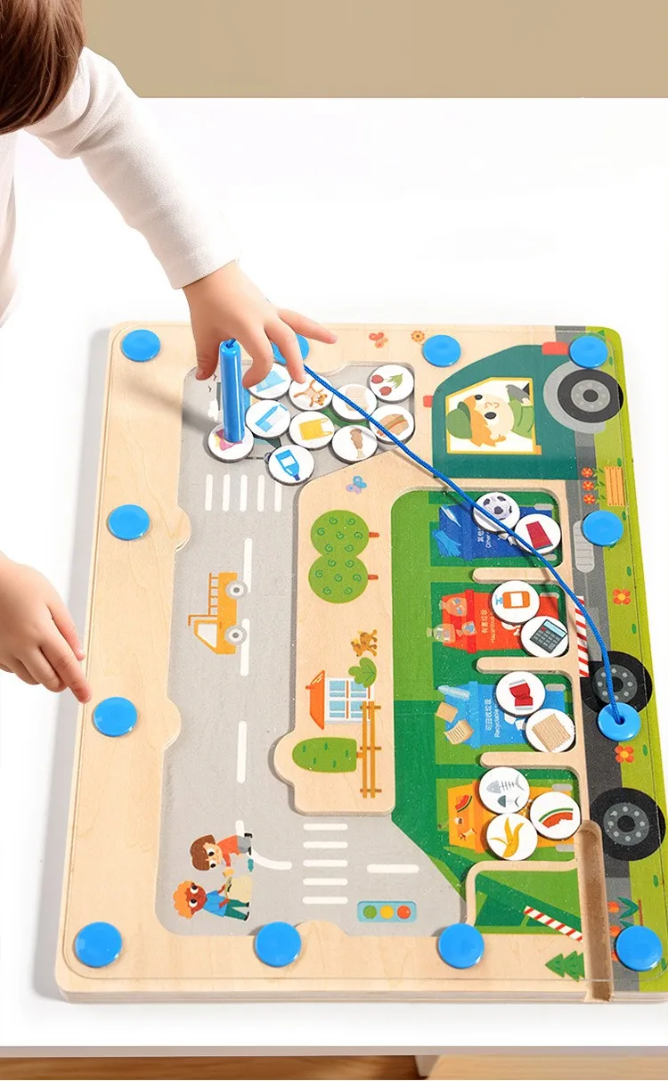 Montessori Wooden Garbage Sorting Game Classification Board Educational ...