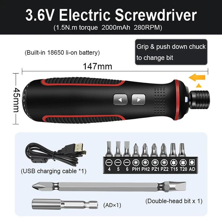 Portable Rechargeable Mini Cordless Electric Screwdriver Set Power ...