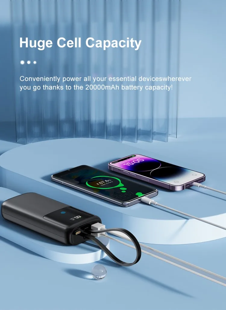 High Capacity 20000mAh 65W PD Mobile Portable Power Bank Polymer ...