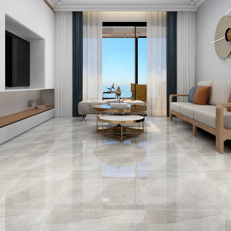 Full Ceramics Floor Gray Polished Glazed Porcelain Light Gray Floor ...