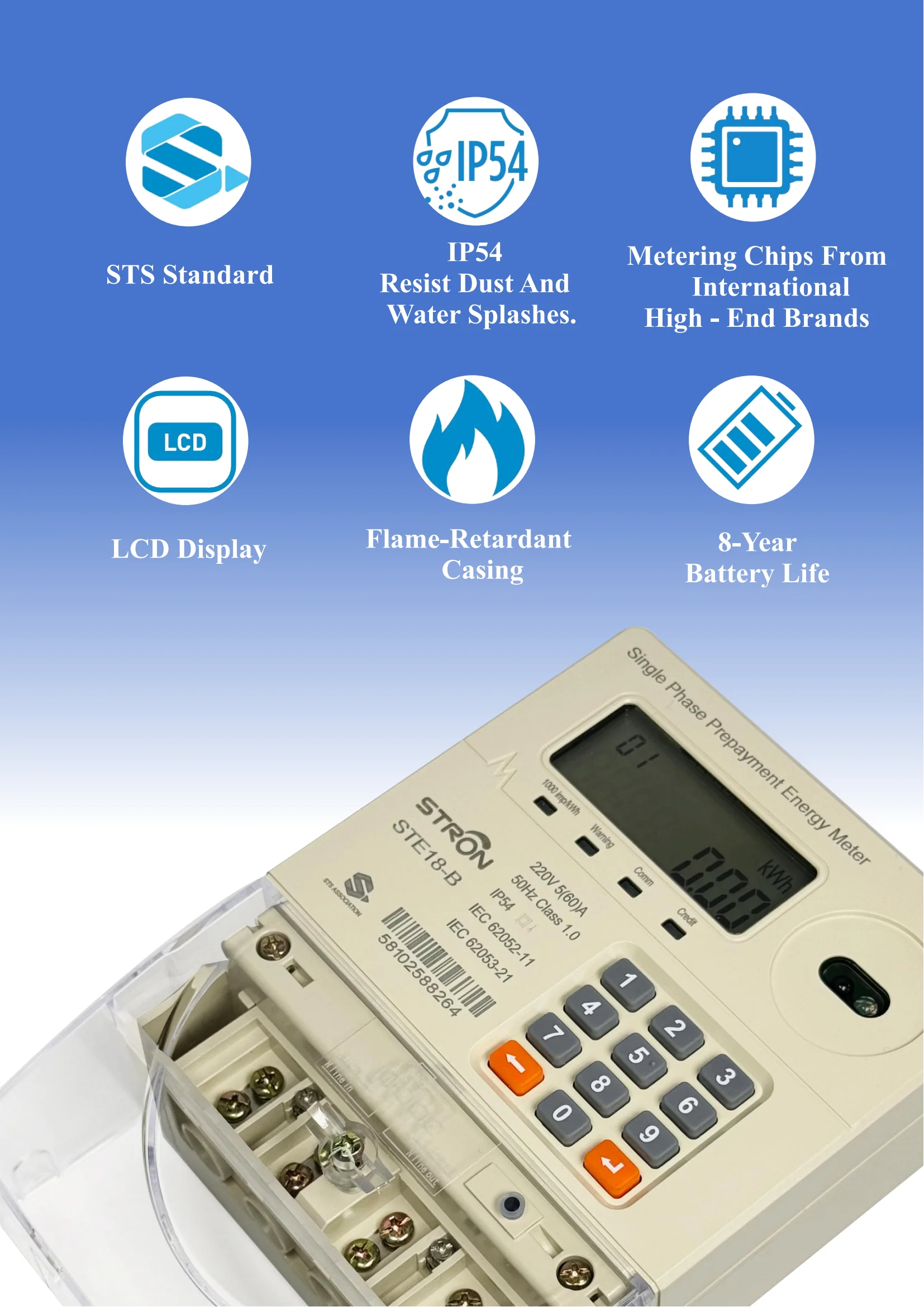 STS Electricity Single Phase Smart Electricity Energy Meter for Home ...