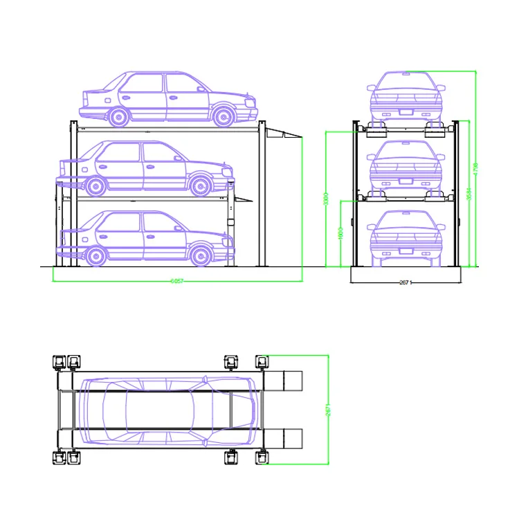 High-Rise Vehicle Ramp with 4 Four-Post Parking Hoists 3-Car Parking ...