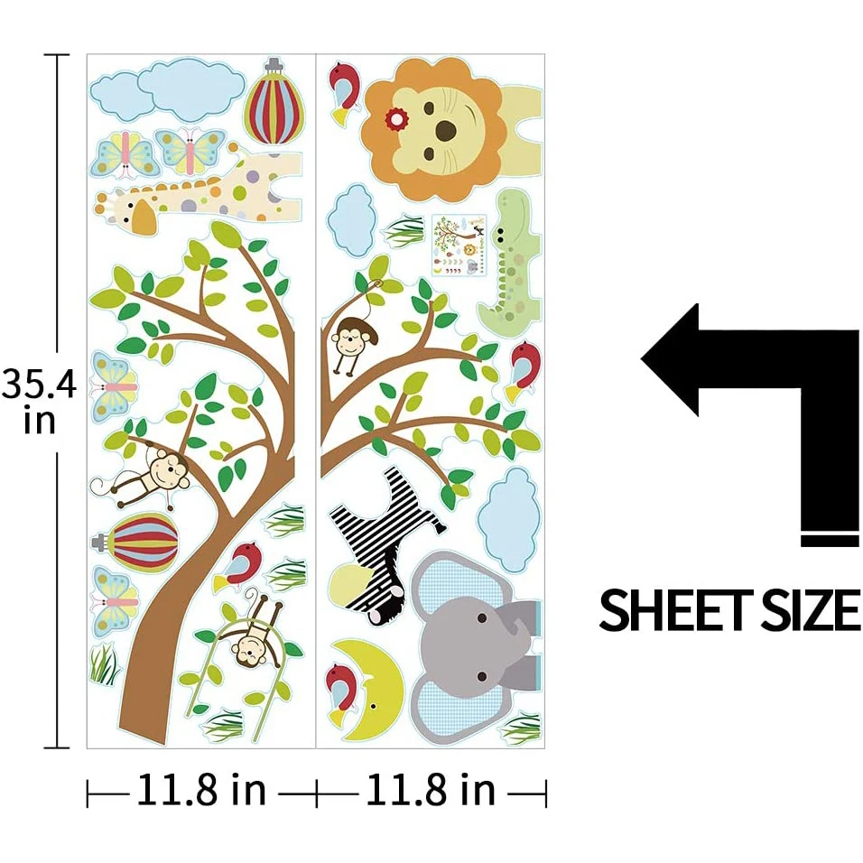 Nicro Cartoon Jungle Animals Kids Wall Decoration Stickers Wall Decals ...
