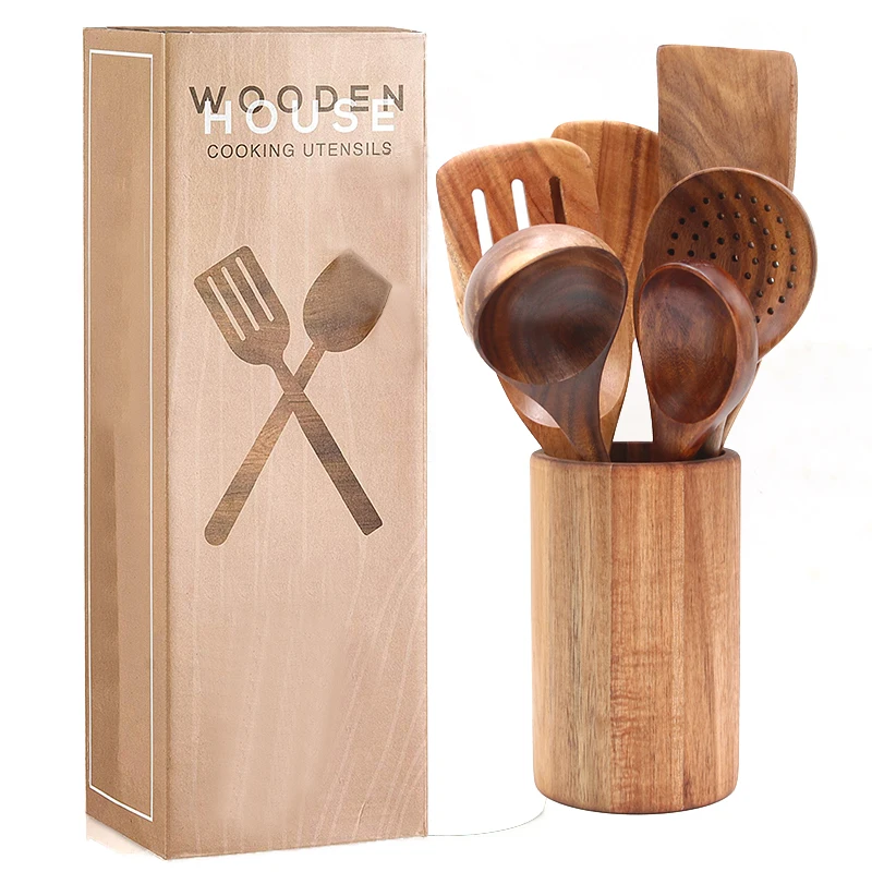 Natural Excellent Wooden Kitchen Tools Cooking Utensils Set Natural ...