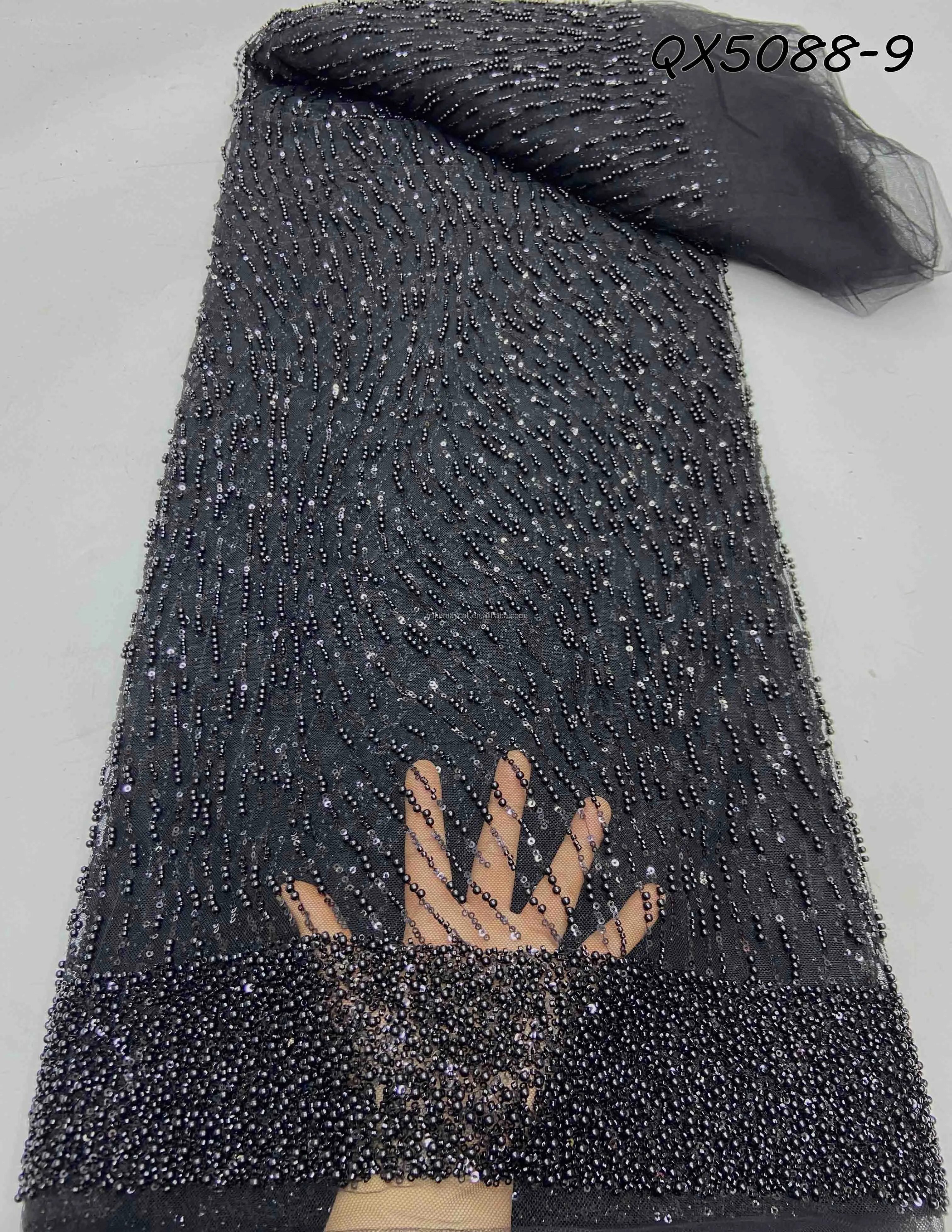 Nigerian Heavy Blown Lace Beaded Fabric Embroidery Tassels Beaded ...