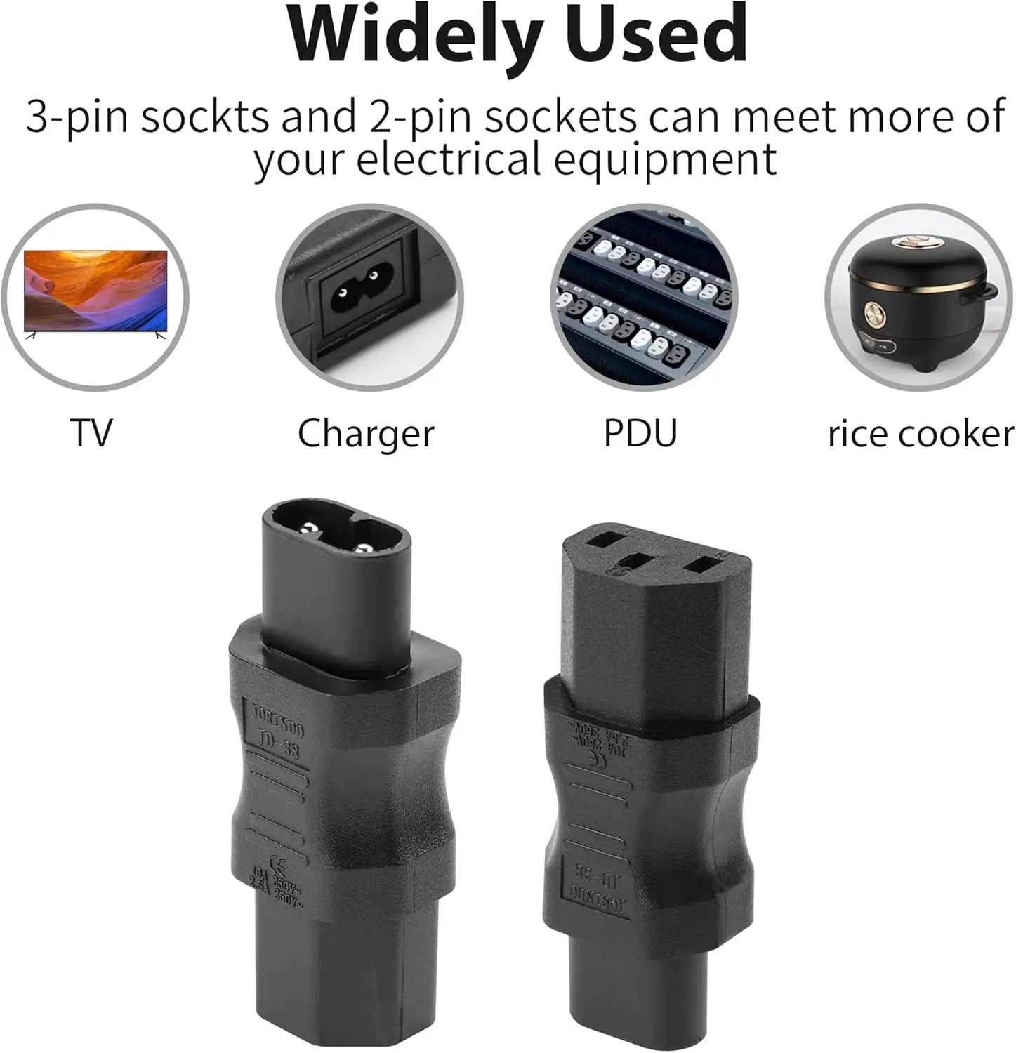 Male C8 to Female C13 Plug 10A PDU Power Adapter UPS IEC 320 Connector ...