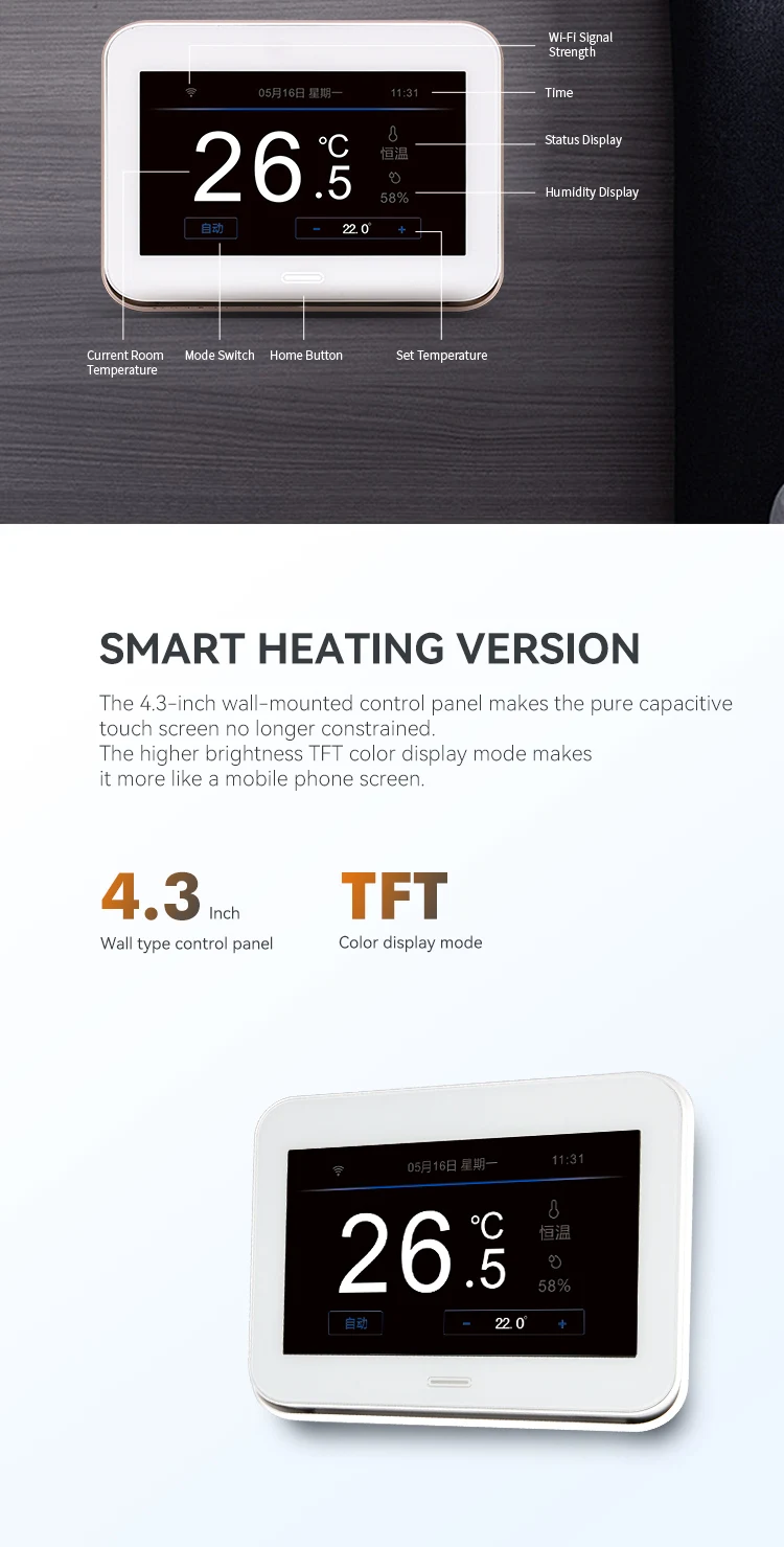 Modbus Programmable Digital Touch Screen Thermostat Heating Electric ...