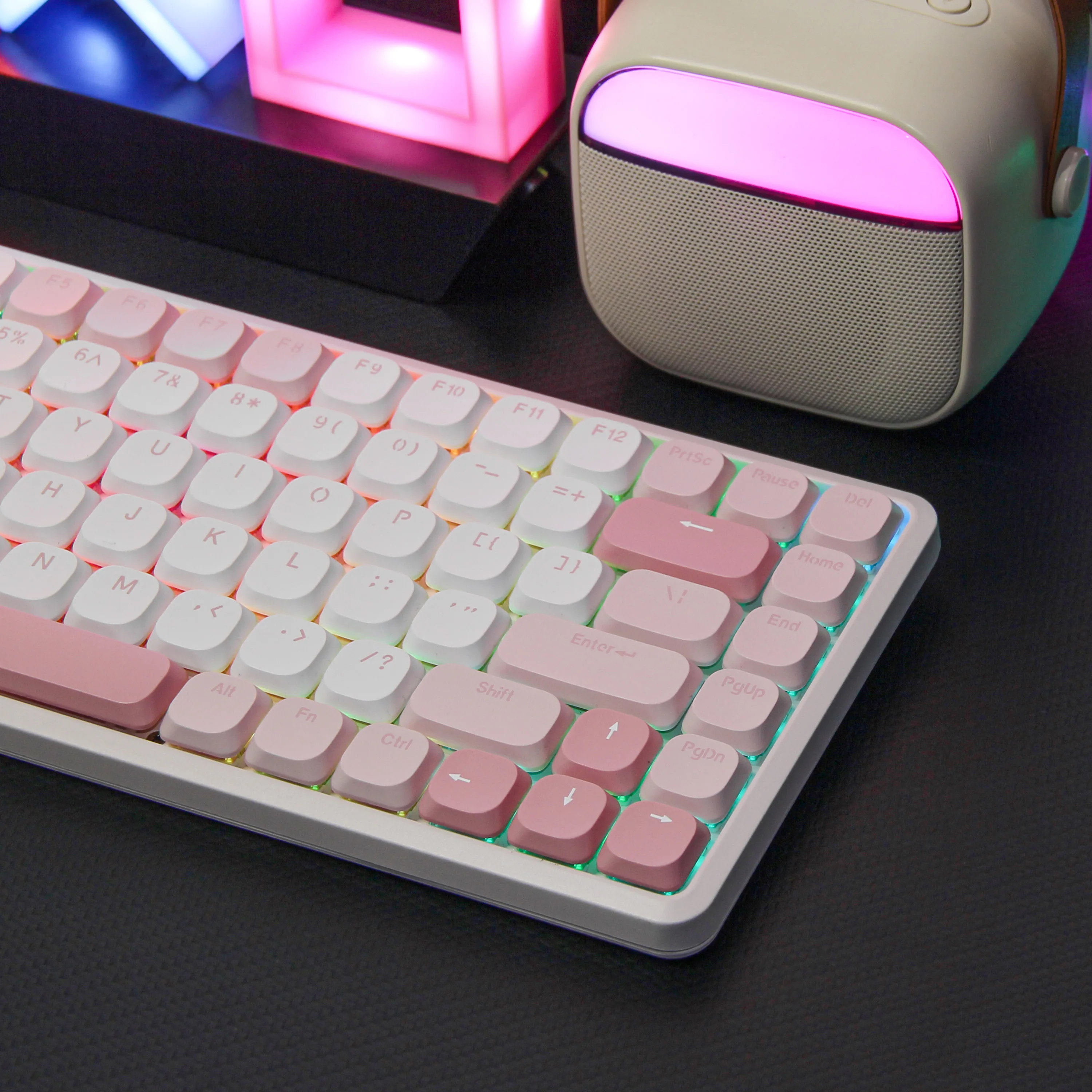 Wireless Pink Mechanical Keyboard Ergonomic Full Size Typewriter Retro ...