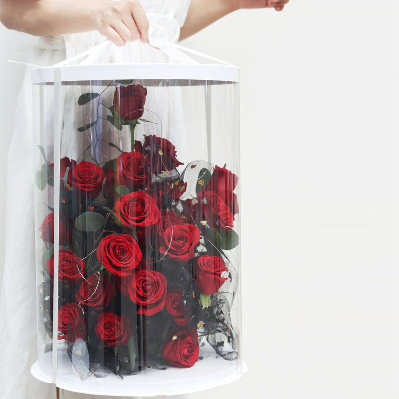 Clear Big Round Flower Box Transparent Pvc Plastic Wall Flower Bouquet ...