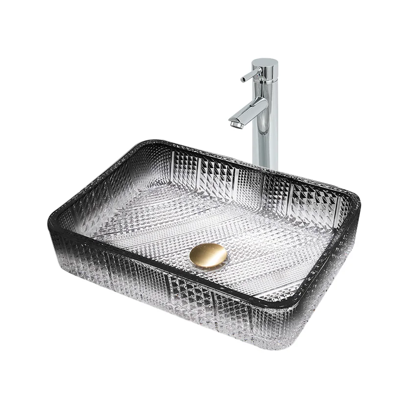 Wholesale Transparent Vessel Art Wash Hand Basin Rectangular Glass ...