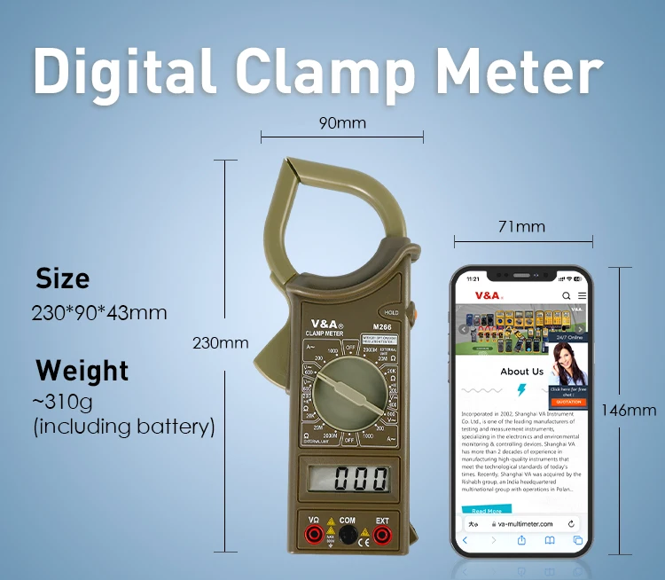 V&a Flexible Ac 1000v Amps Power Factor Clamp Meter Data Hold Clamp ...