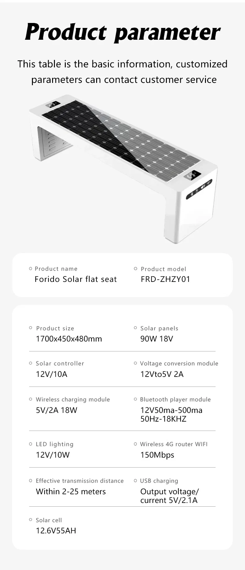Smart Solar Energy Steel Bench - Wireless Charging Street Panel