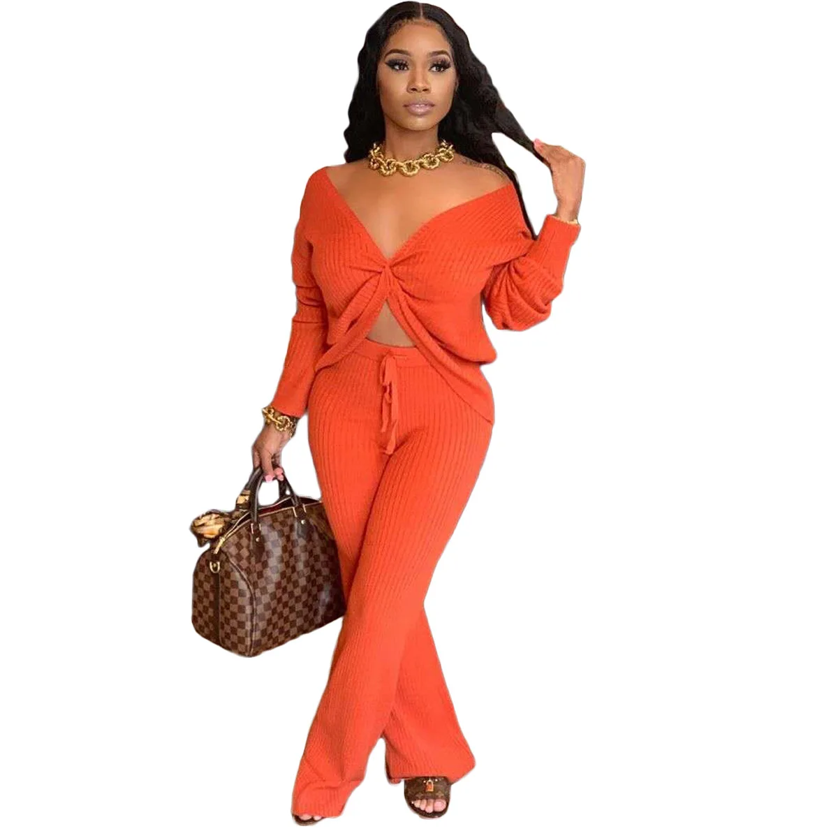 Dropshipping Spring Summer Ladies Pit Strip Personality Sexy 2 Sided Crop Top Pants Casual Two