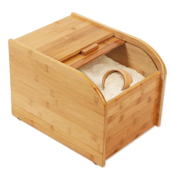 Large Bamboo Kitchen Dry Grain Storage Container Rice Box Bucket Bin ...