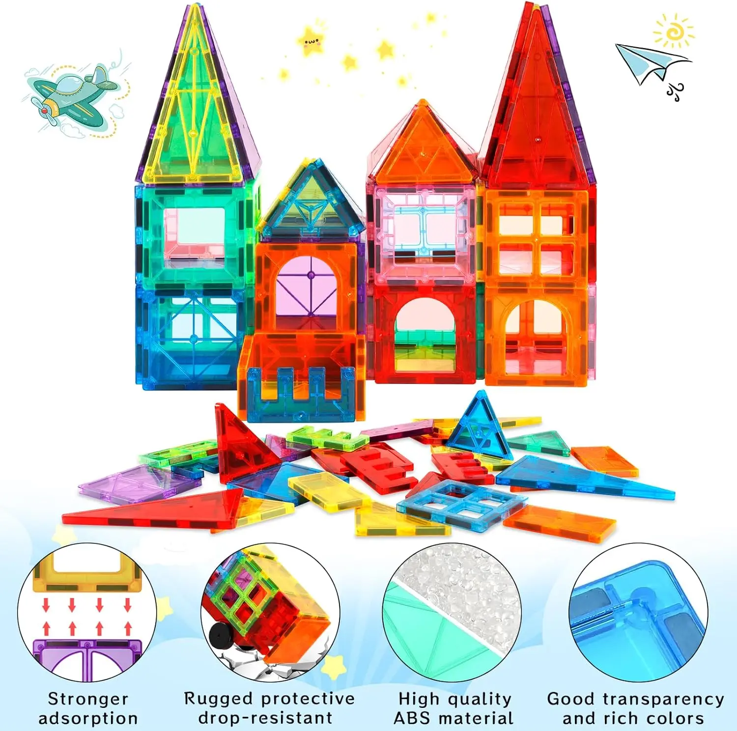 Super Strong Magnetic Toy Set 100 Pcs 3d Magnet Tiles Building Blocks ...