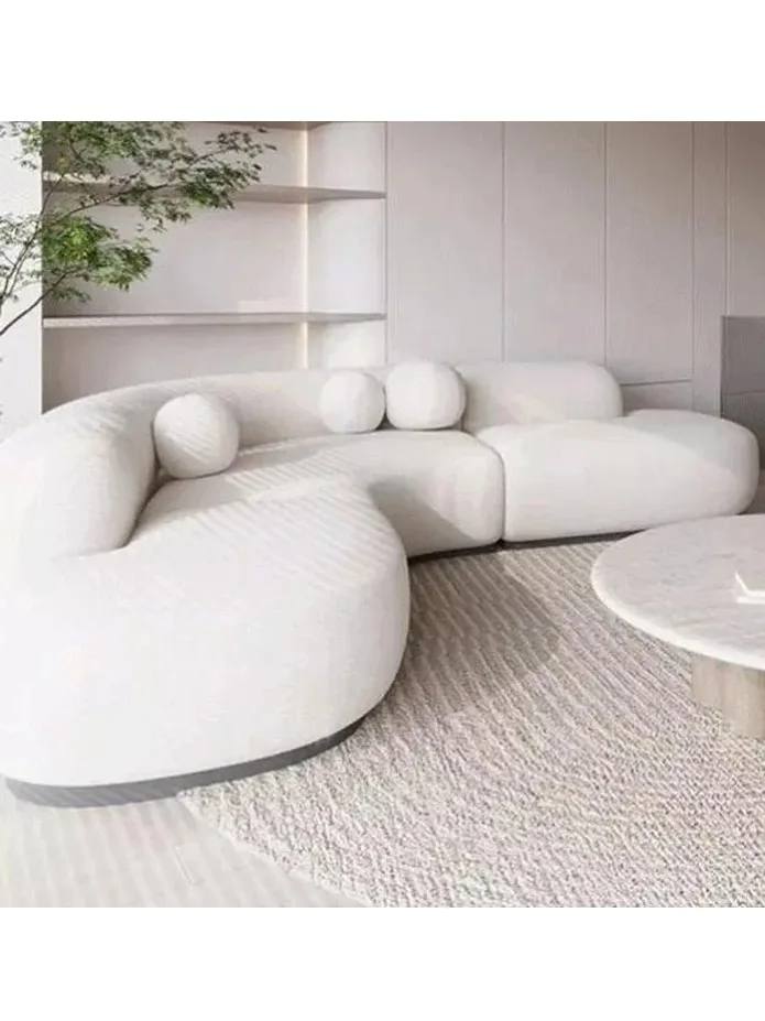 Modern Furniture Curved Sofa Set Fabric Round White Living Room ...