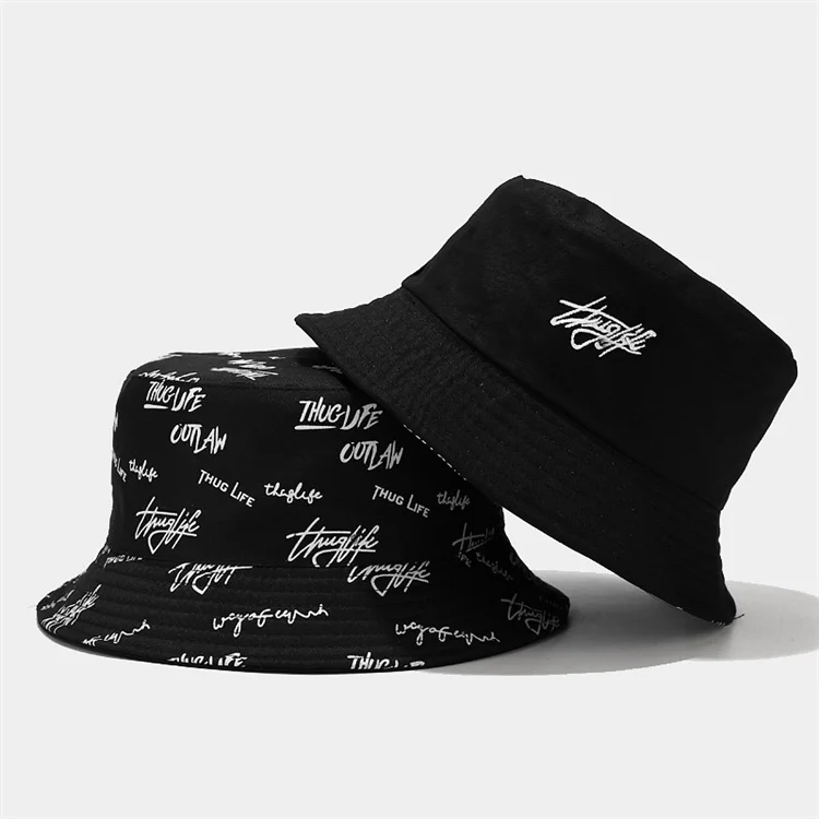 Two Side Bucket Hat One Side With Embroidery Logo on Front One Side ...