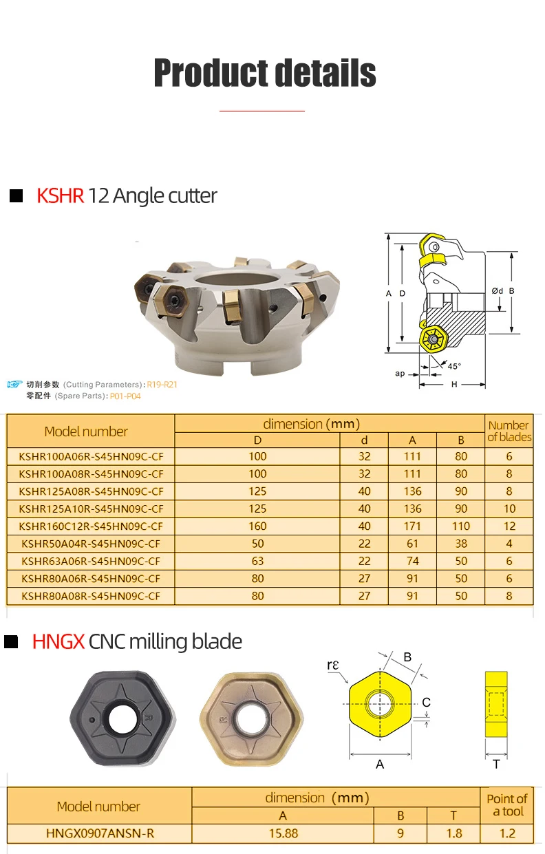 Functional Length Indexable Face Milling Tool Hngx S45hn09c-cf Replace Pramet Hngx0906ansn Face ...