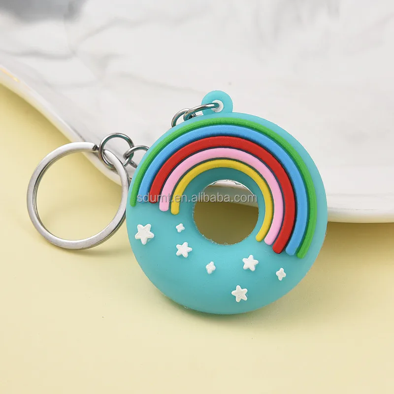 Multicolored Lovely Key Chain Simulation Rainbow Key Ring Food Dessert Pvc Marketing Gift Donuts ...