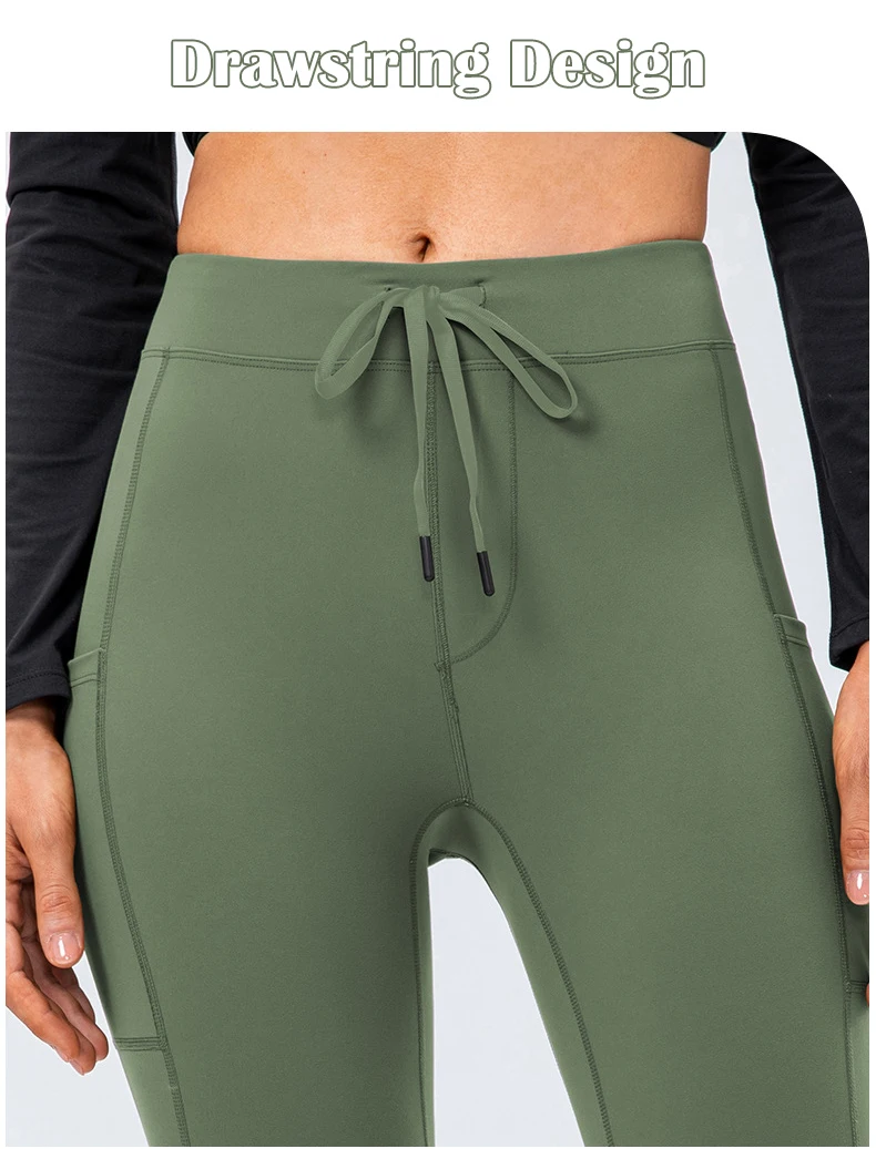 Workout Side Pocket Drawstring Tights Fitness Gym Yoga Women Leggings ...