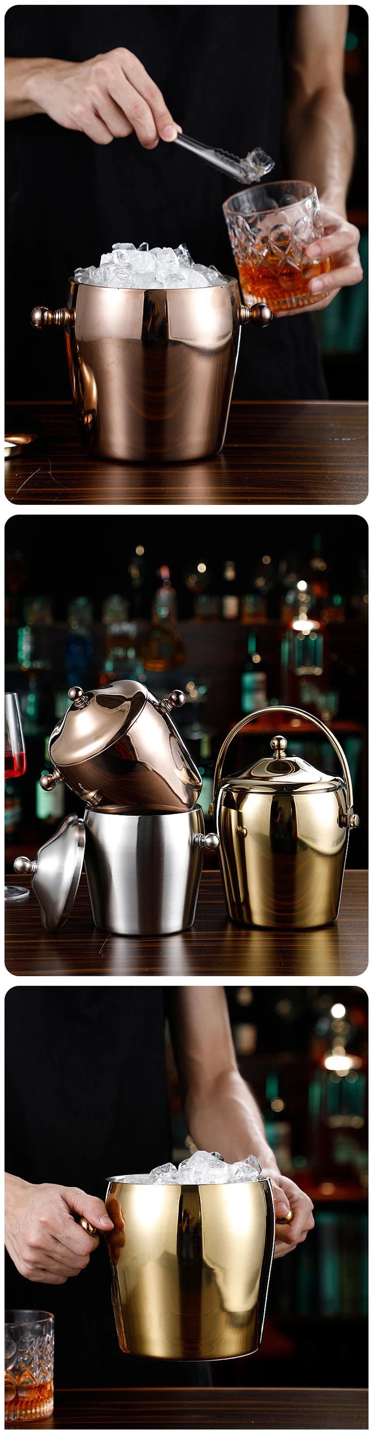 1.2l 2l Double Wall Stainless Steel Insulated Ice Bucket With Lid ...