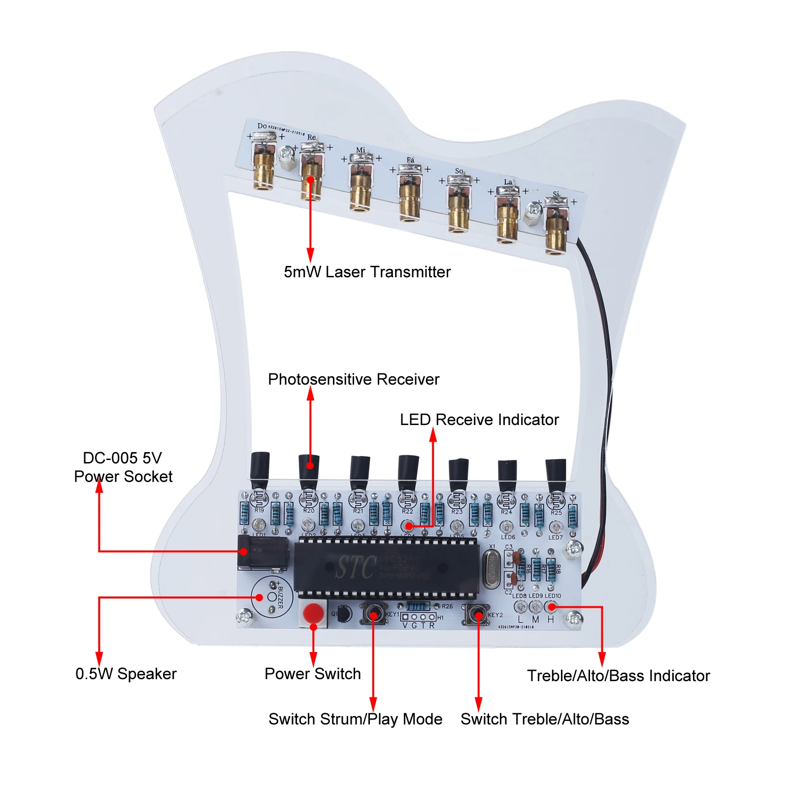 Diy Electronic Laser Piano Kit Hu-013 7 Music Scales Player Soldering ...