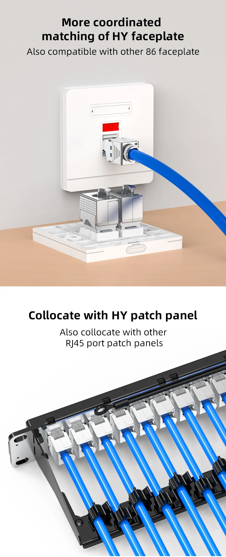 HY-CONNECT Ethernet RJ45 FTP Cat6 180 Degree Tool-Less Keystone Jack