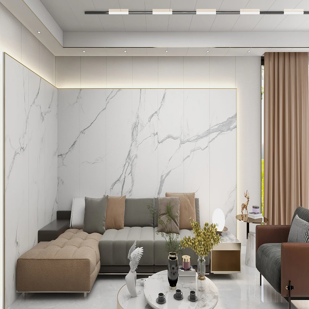 High Gloss Bamboo Fiber Marble Look Wallboard Easy Installing ...