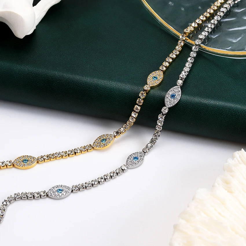 Personalized Shiny Full Diamond Blue Eye's Choker Necklace