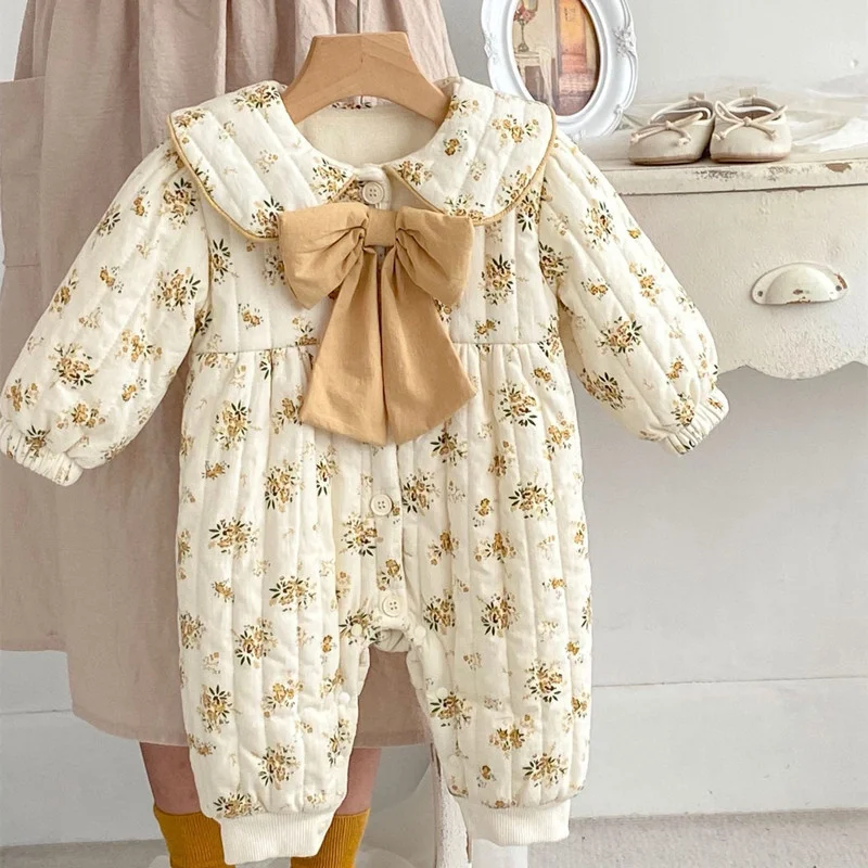 Winter Thick Newborn Bodysuit Floral Print Sweet Fleeced Baby Girl ...