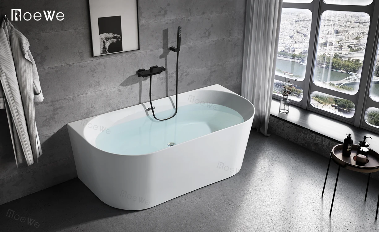 170cm Wall Side White Acrylic Bathtub - Modern Soaking Tub