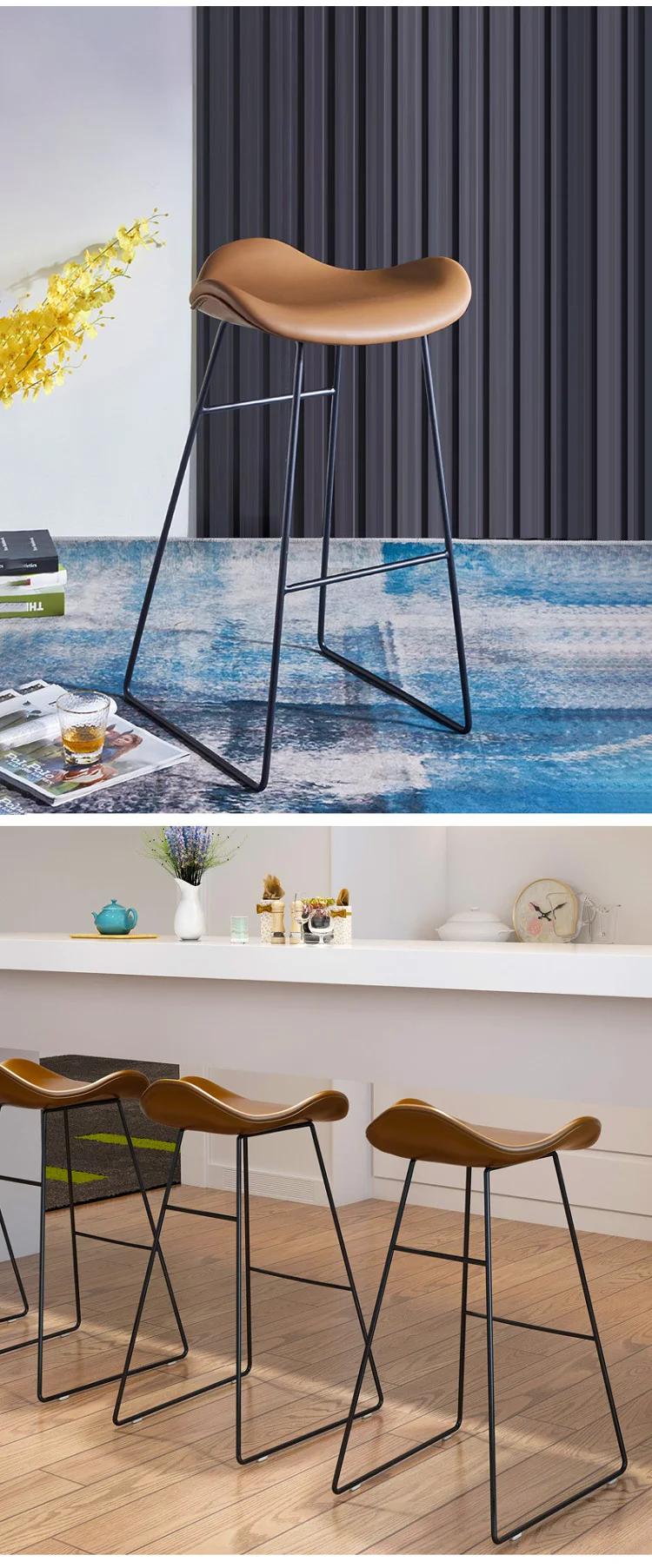 Italian Style Design Bar Stool Metal Base Leisure High Bar Chair High ...