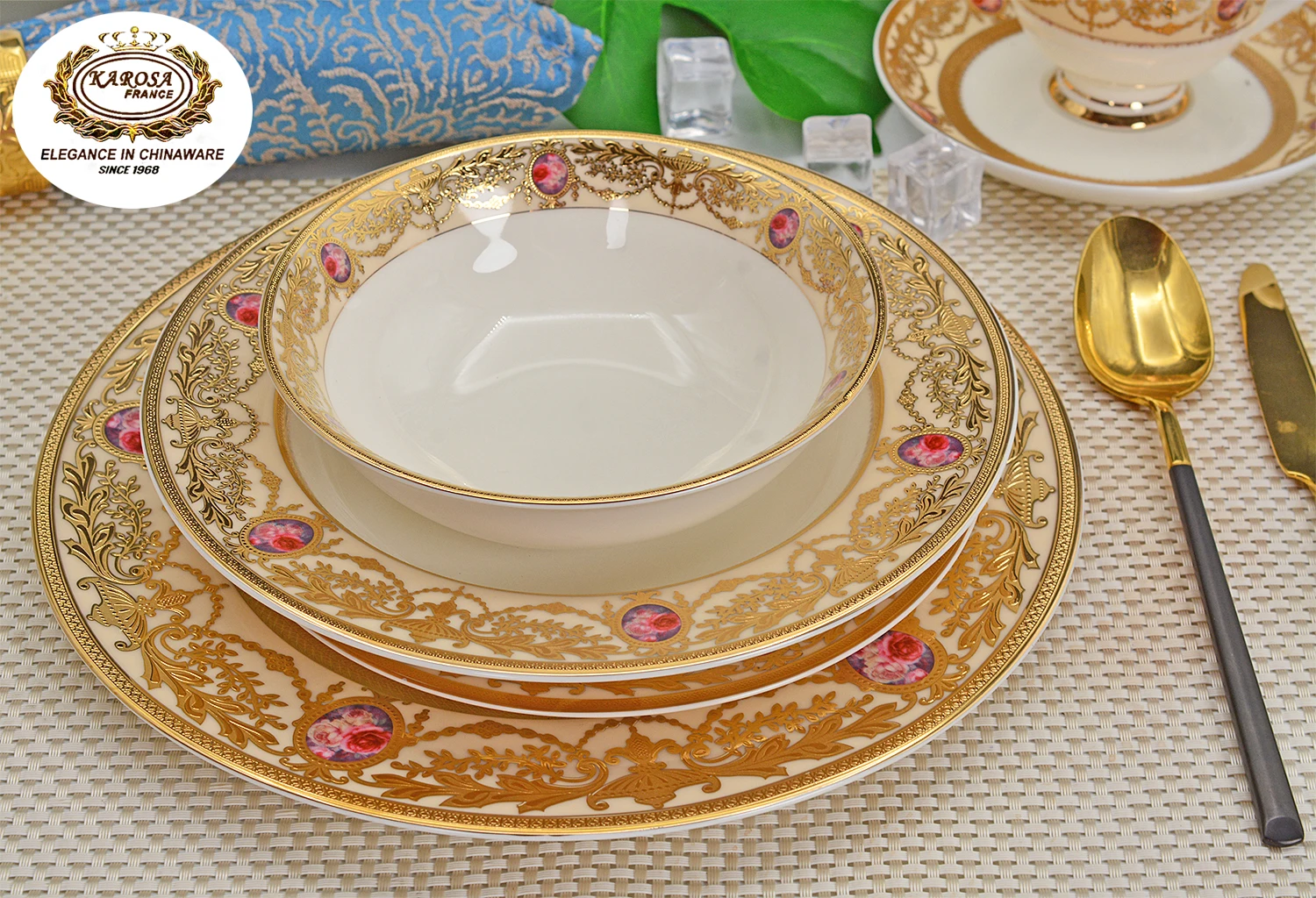 Hot Sale Luxury Style Real Gold Fine Bone China 98pcs Dinnerware Sets ...