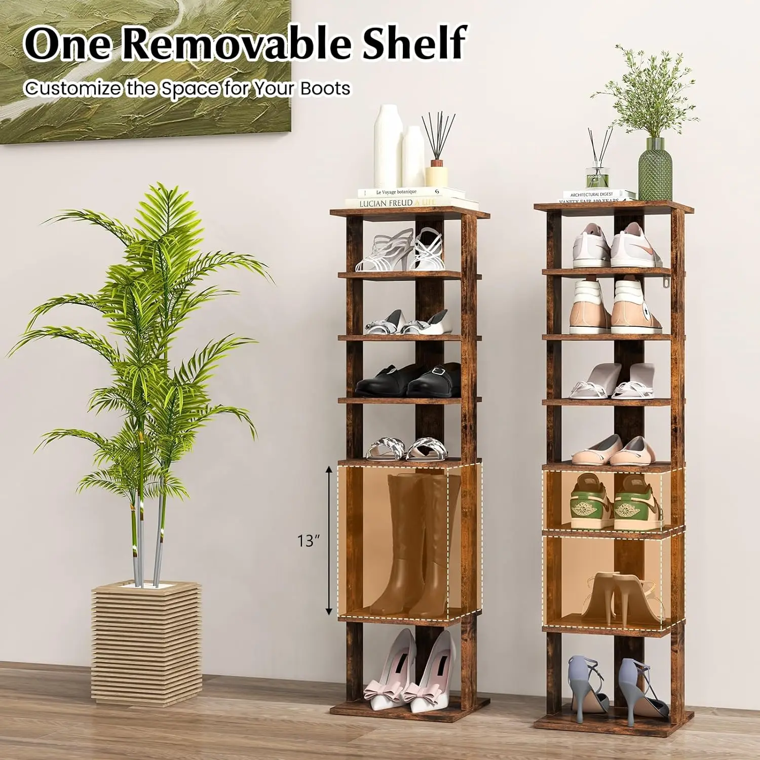 7 Tiers Vertical Shoe Rack Patented Entryway Narrow Slim Wooden Shoes ...