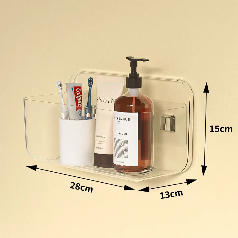 Plastic Bathroom Shelf Transparent Punch-free Clear Storage Rack Wall ...