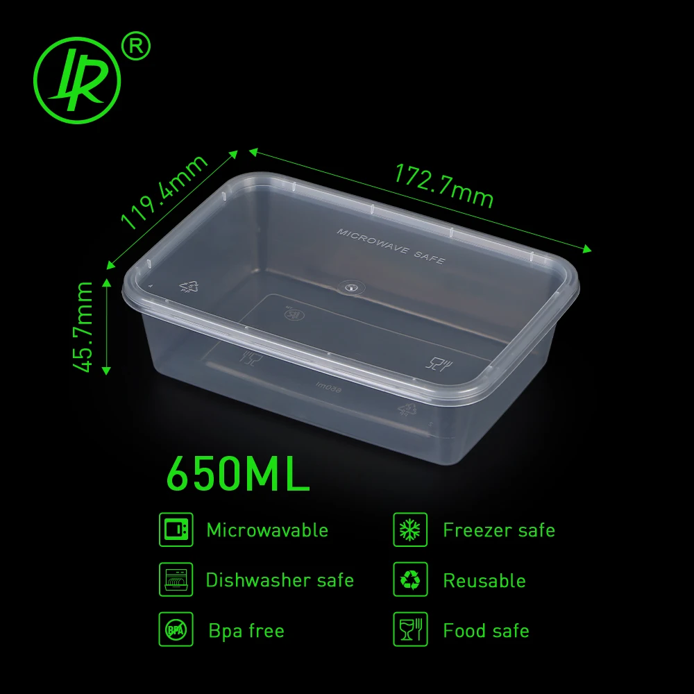 500ml Microwavable Disposable Rectangular Transparent Lunch Box Take ...