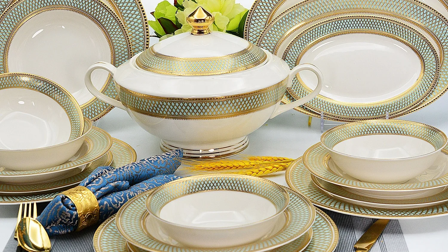 German 9999 Embossed Real Gold Plated Dinnerware Set 24k Gold Bone ...