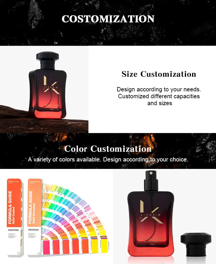 Custom Black and Red Empty Flacon Parfum 50ml Glass Square Slim Perfume ...