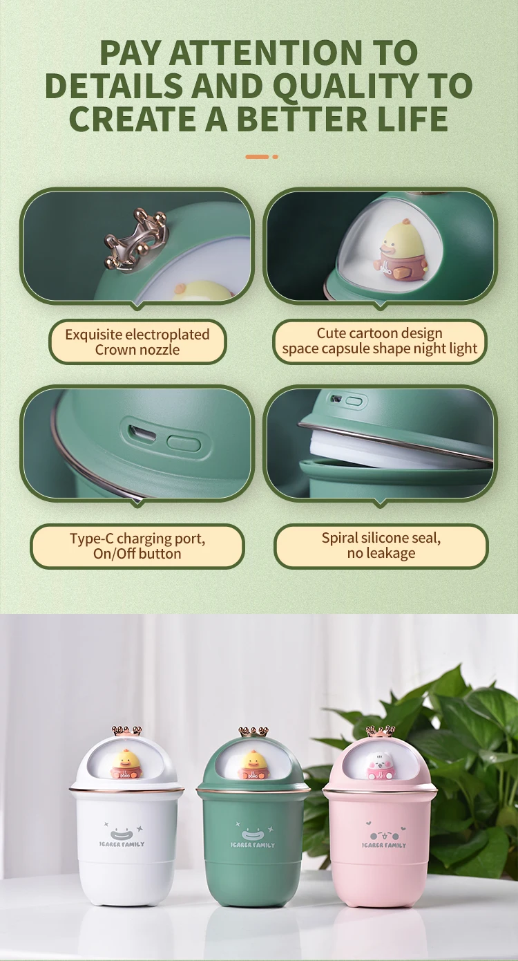 ICARER FAMILY Portable 350ml USB Cool Mist Humidifier for Home Office ...