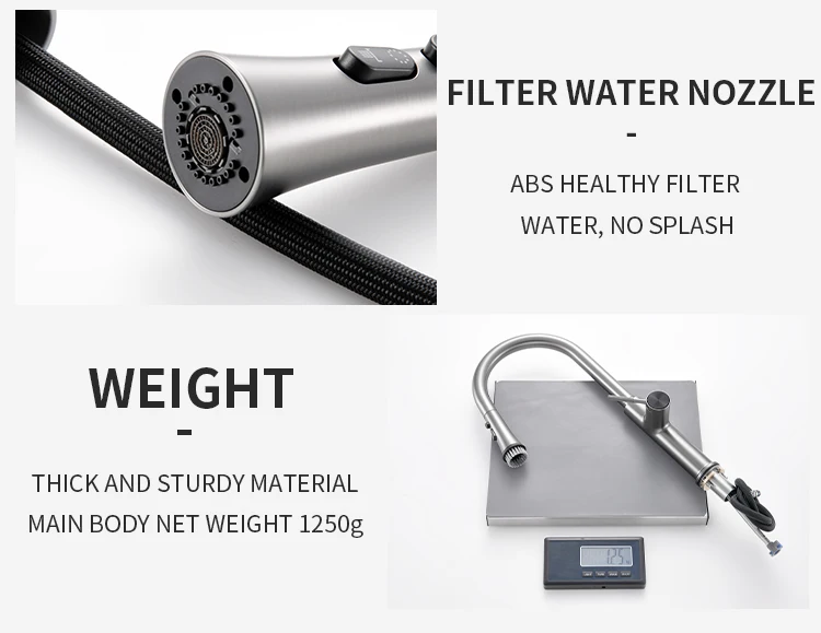 Zinc Pull down Kitchen Mixer Taps - 3 Way Water Filter