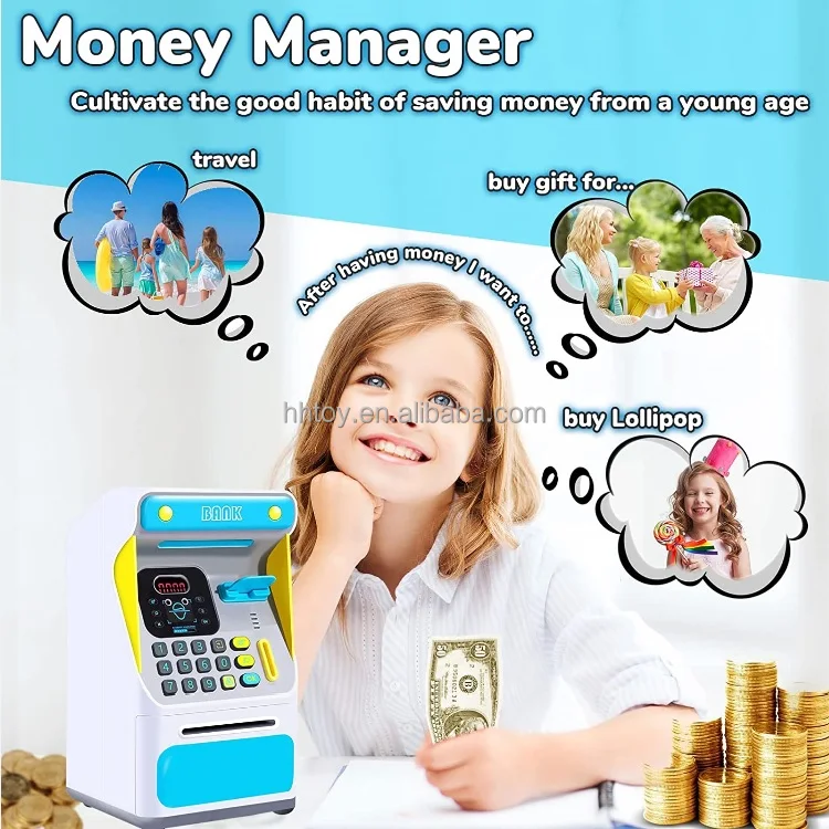 Piggy Money Bank Savings Electronic Mini Atm Machine Cash Coin Real ...