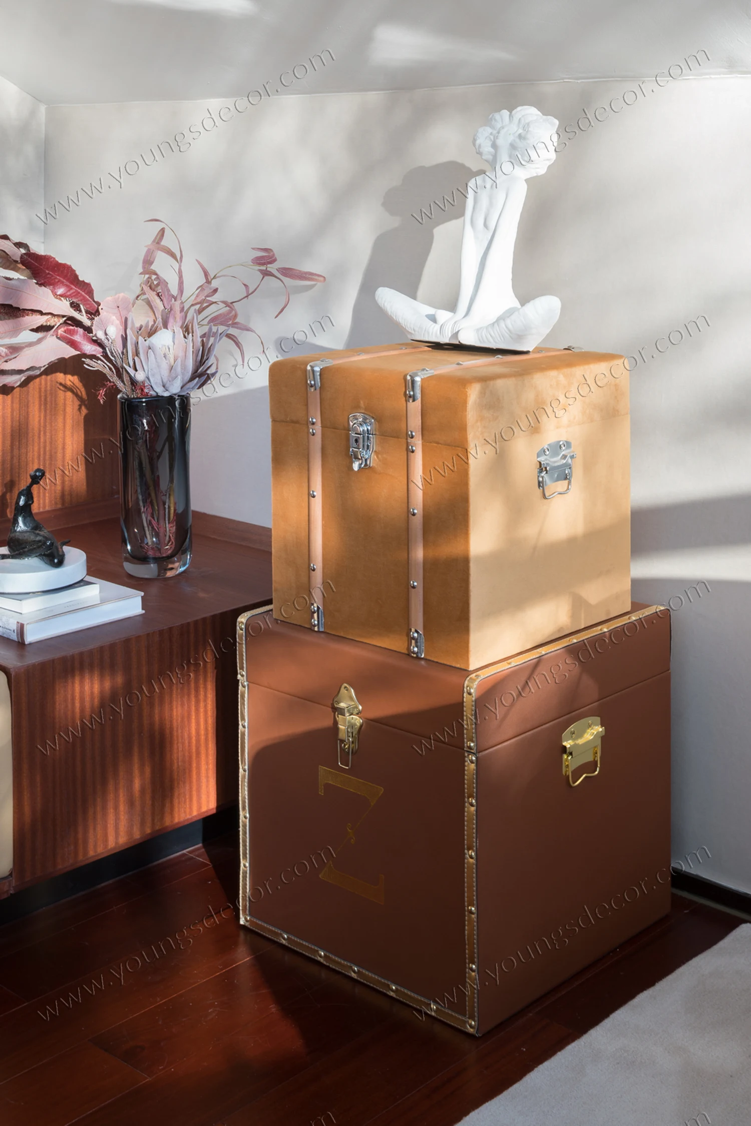 Square Storage Trunks Chest Wooden Boxes Sets With Canvas Or Velvet ...