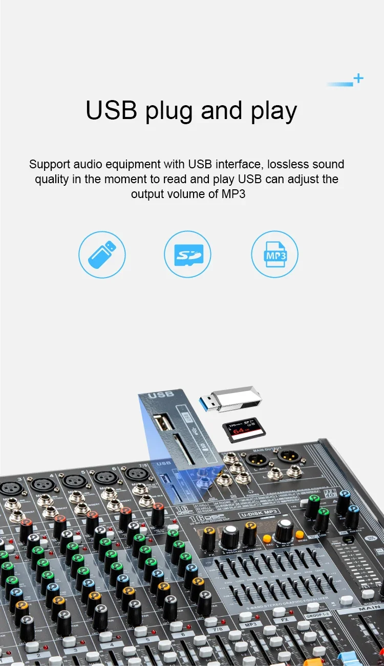 8 Channels Mixer Console With Digital Reverb Effect Bluetooth Usb High ...