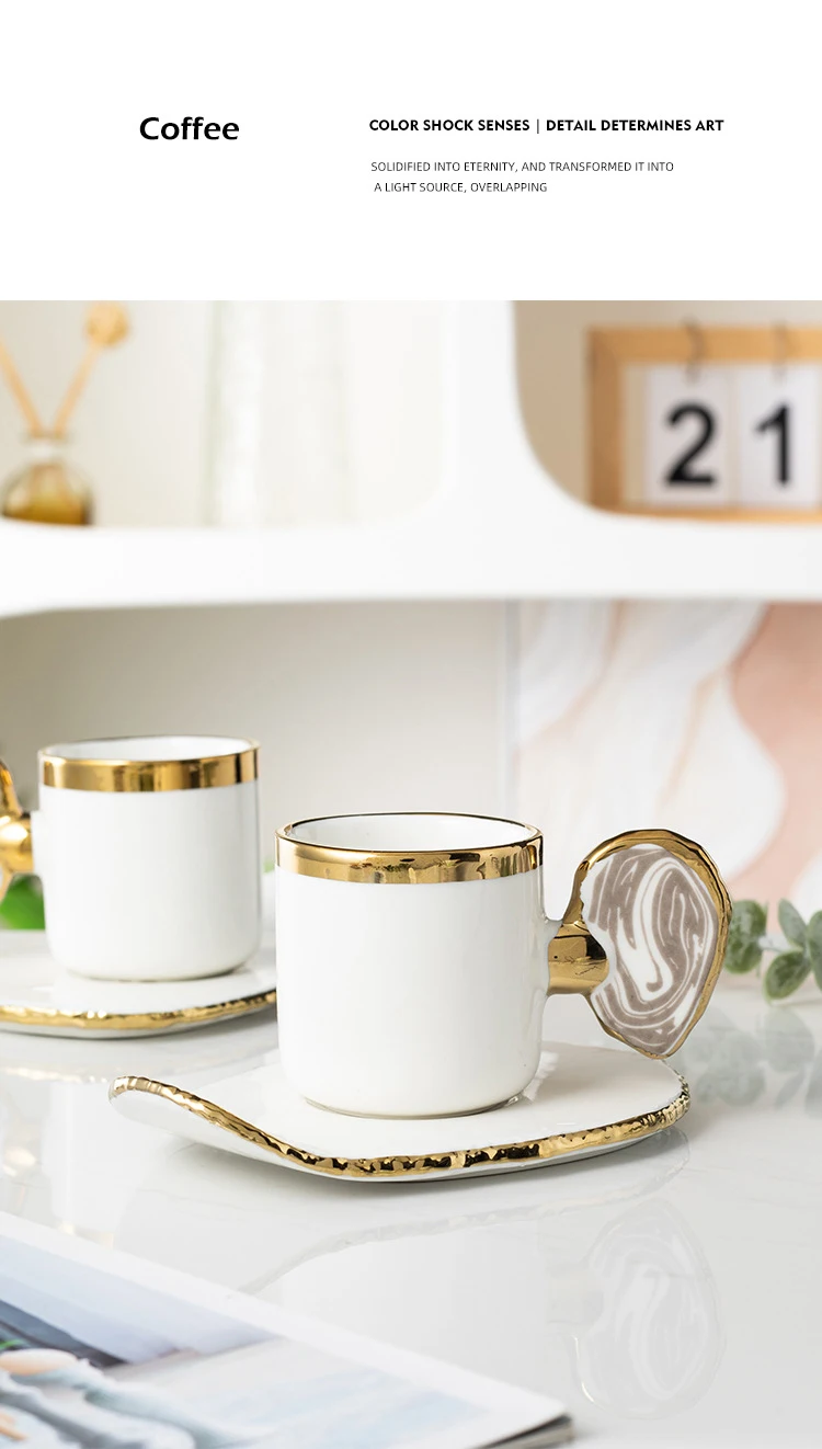 Custom European Exquisite Luxury Ceramic Coffee Cup and Saucer Set of 6 ...